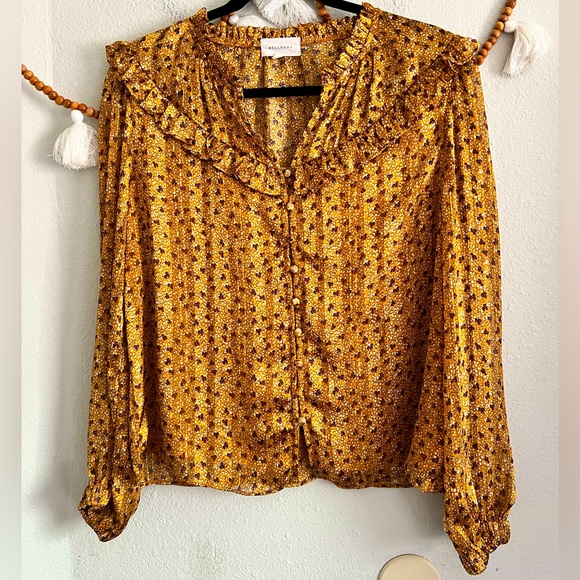 MELLODAY | Tops | Melloday Gold Ruffled Button Down Blouse | Poshmark